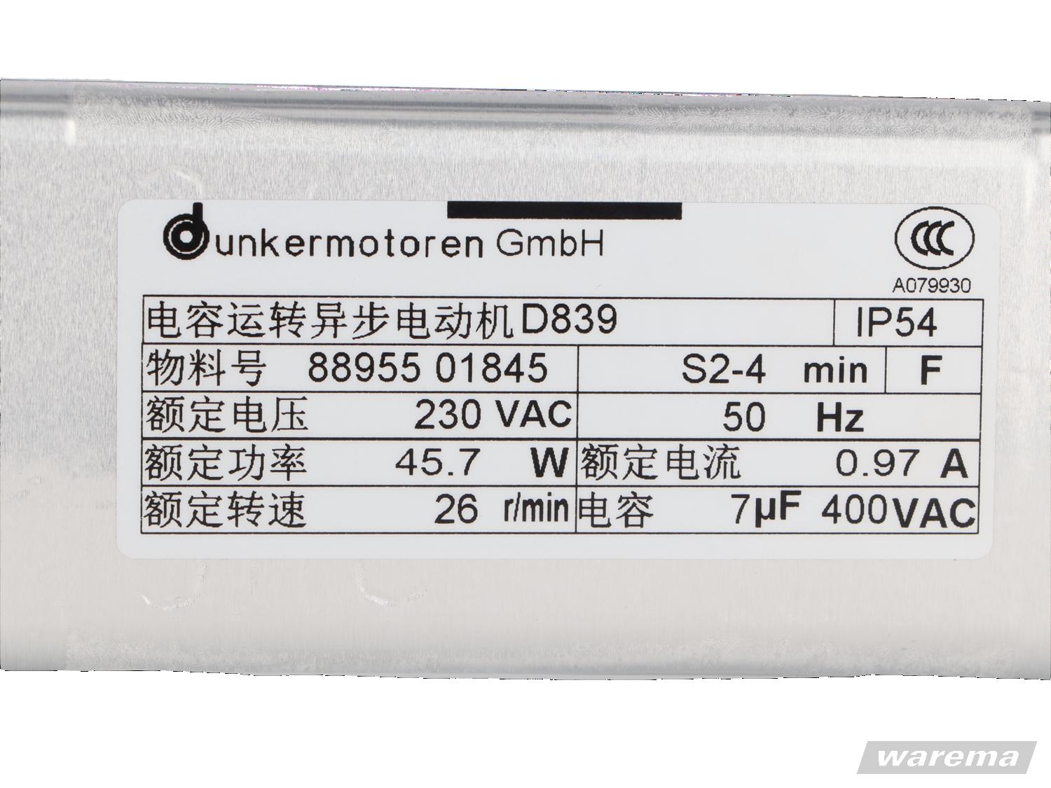 Dunker D839 19/26 Jalousieantrieb 19 Nm (WAREMA #616046)